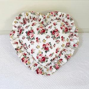 Floral Heart Pillow With Ruffles, Decorative Pink Heart Cushion ...