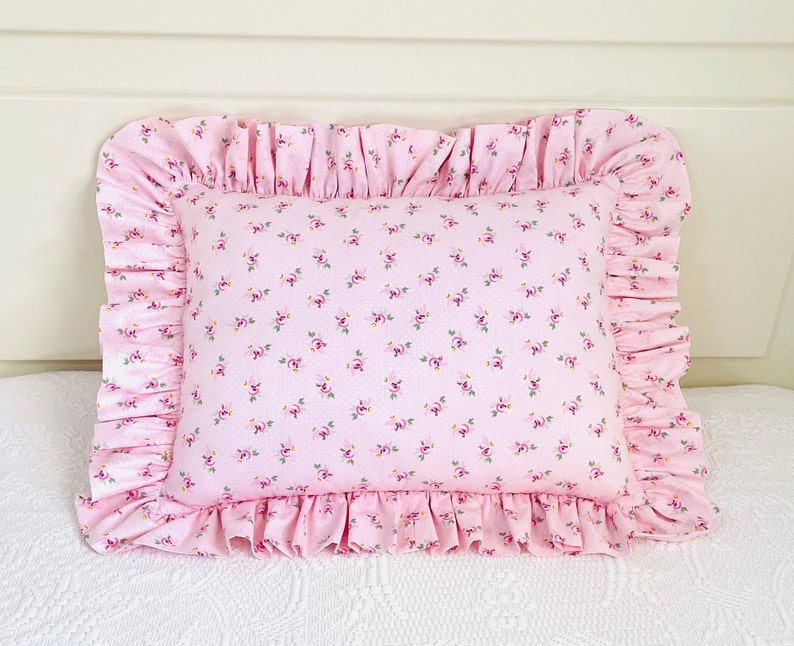 Pink Floral Pillow With Ruffles, Decorative Cushion, Romantic Throw ...
