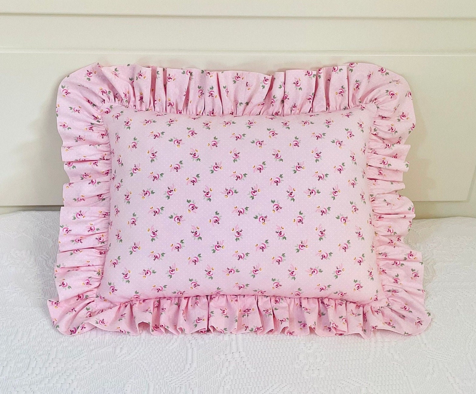 Pink Floral Pillow With Ruffles, Decorative Cushion, Romantic Throw ...