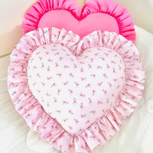 Floral Heart Pillow With Ruffles, Decorative Pink Heart Cushion ...