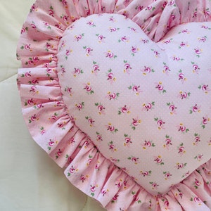 Floral Heart Pillow With Ruffles, Decorative Pink Heart Cushion ...
