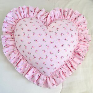 Floral Heart Pillow With Ruffles, Decorative Pink Heart Cushion ...