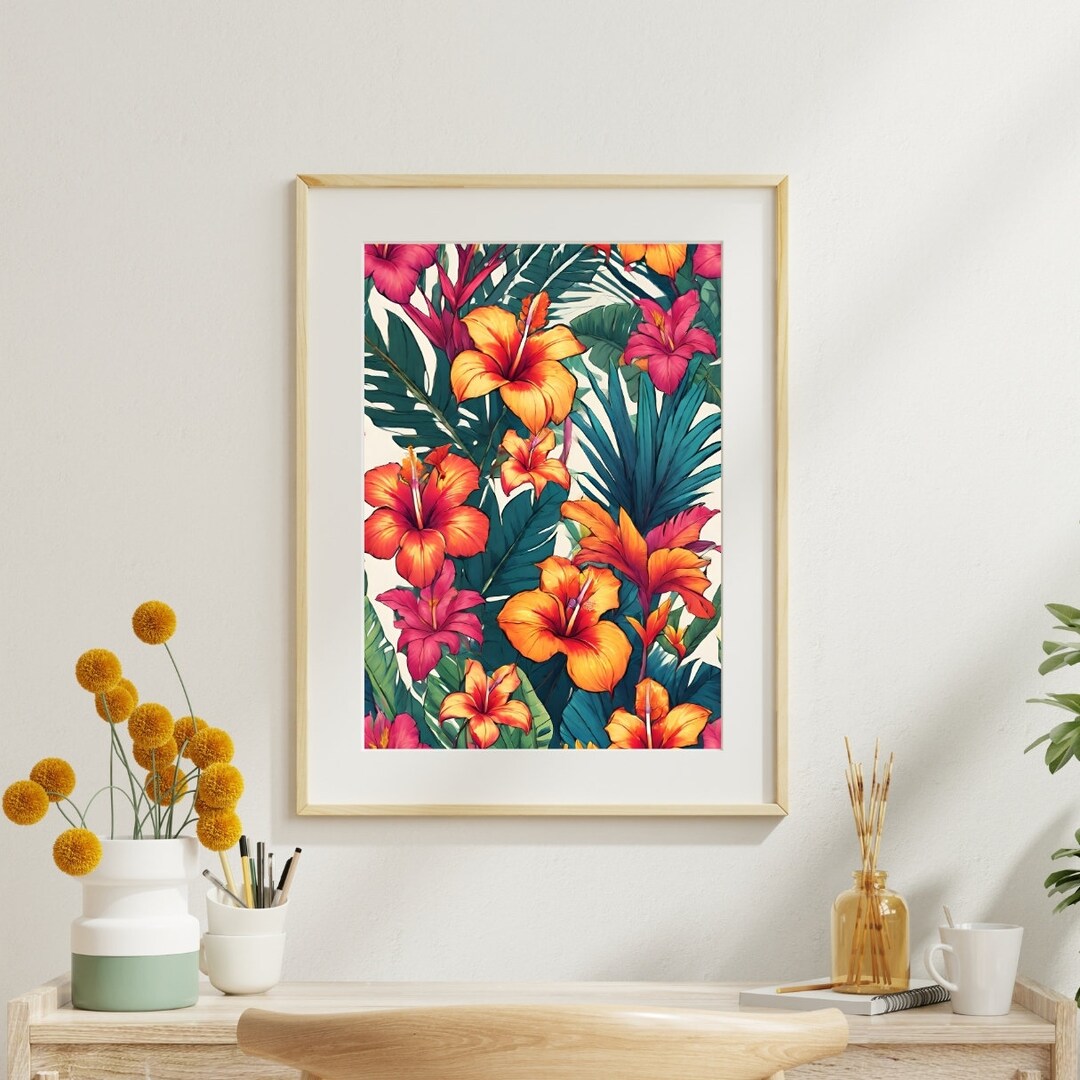 Tropical Flowers Poster Poster to Print Wall Art Wall Decor digital ...