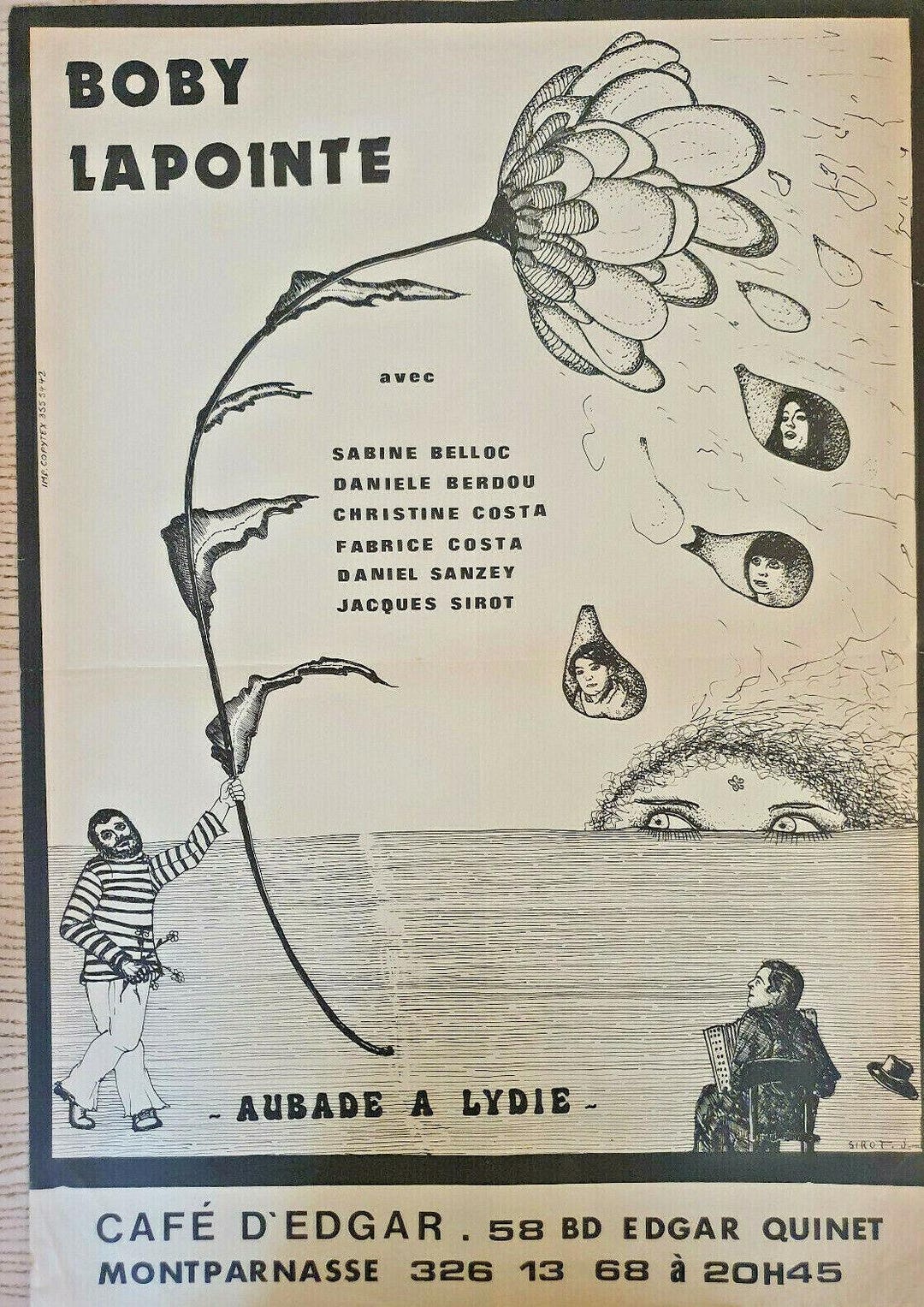 Boby Lapointe Original Show Poster Aubade à Lydie Café Dedgard Affiche ...