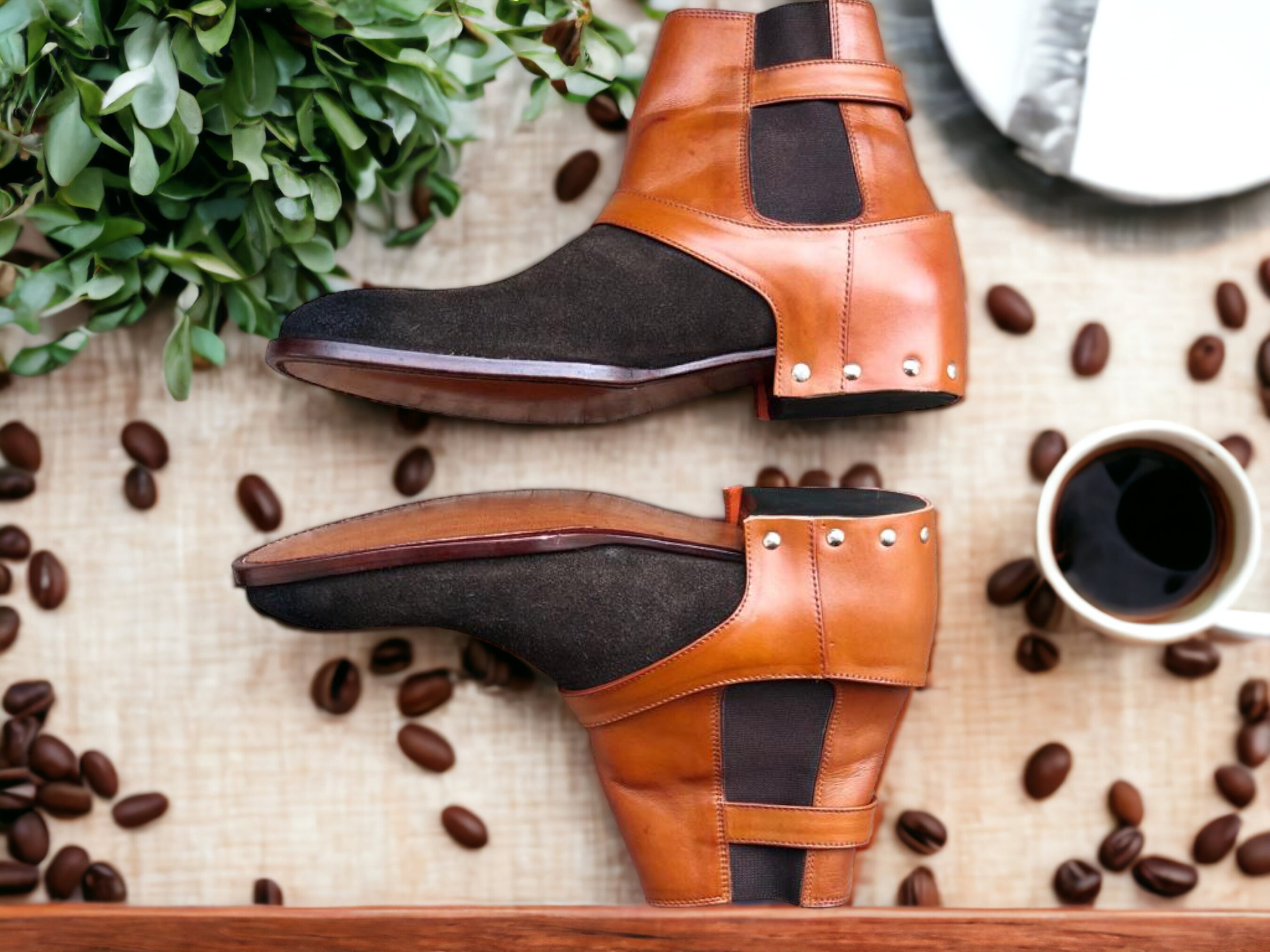 Men's BROWN CHELSEA Suede BOOTS Old Style Handmade Brown Leather ...