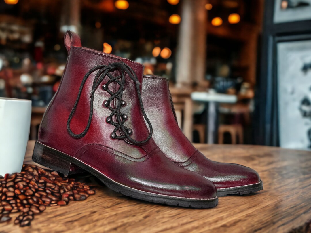 Men Handmade Red Leather Boots , Dress Desert Shoe, Men Ankle Boots ...