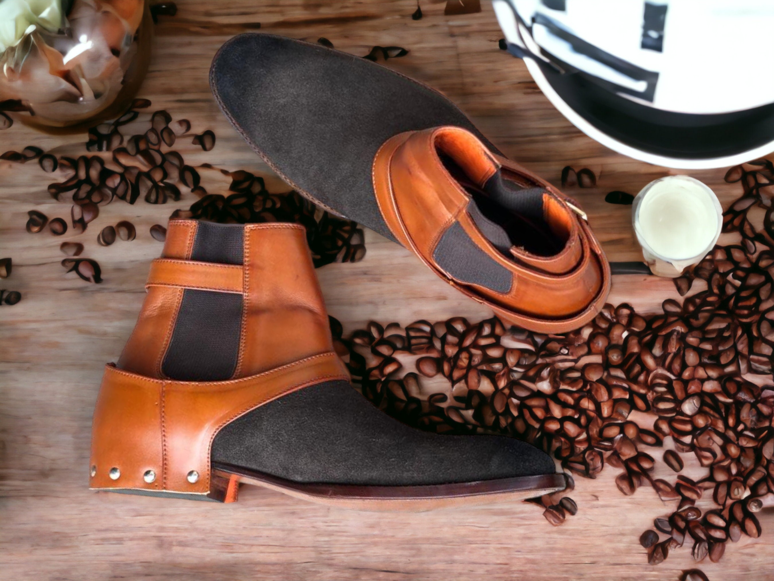 Men's BROWN CHELSEA Suede BOOTS Old Style Handmade Brown Leather ...