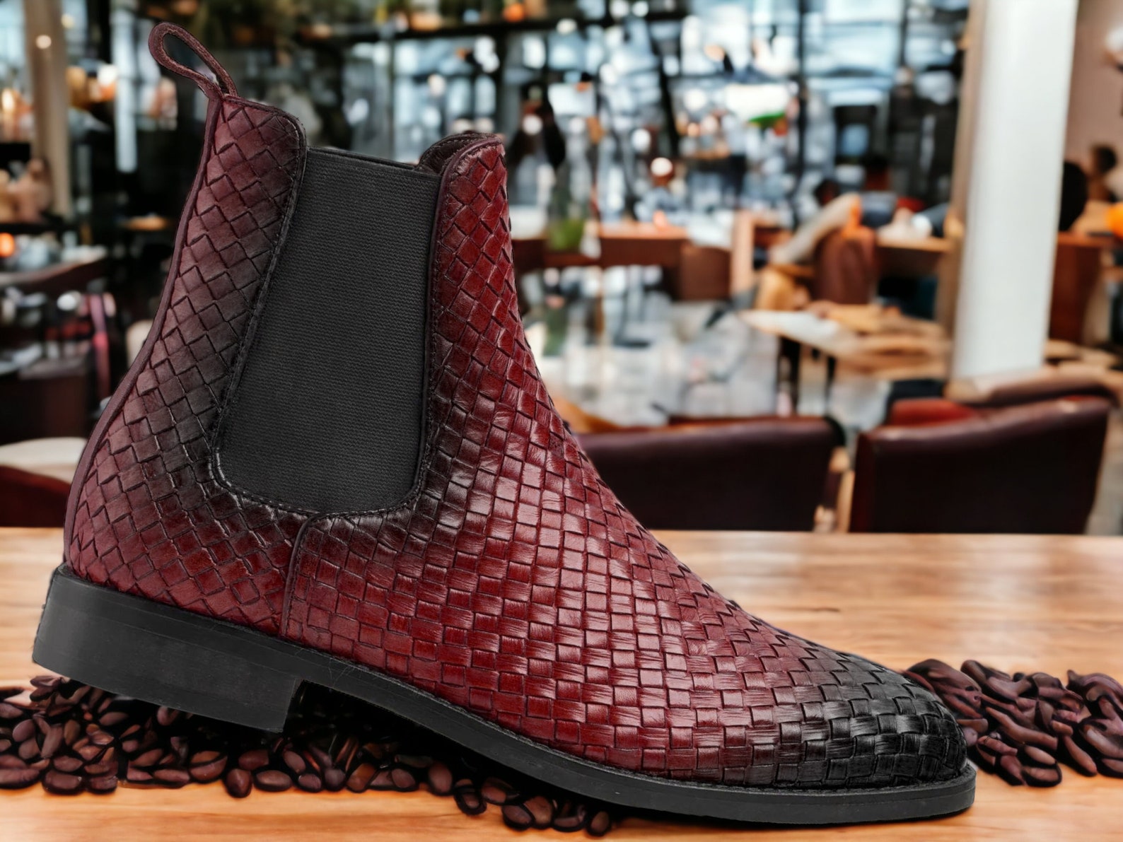 Handmade Men Woven Leather Boots, Men Dress Chelsea Boots, Black Men ...