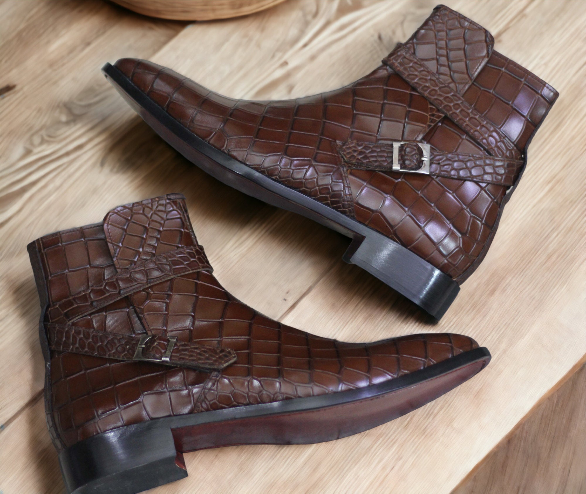 New Handmade Alligator Boots, Stylish Versatile Red Ankle Leather Boots ...