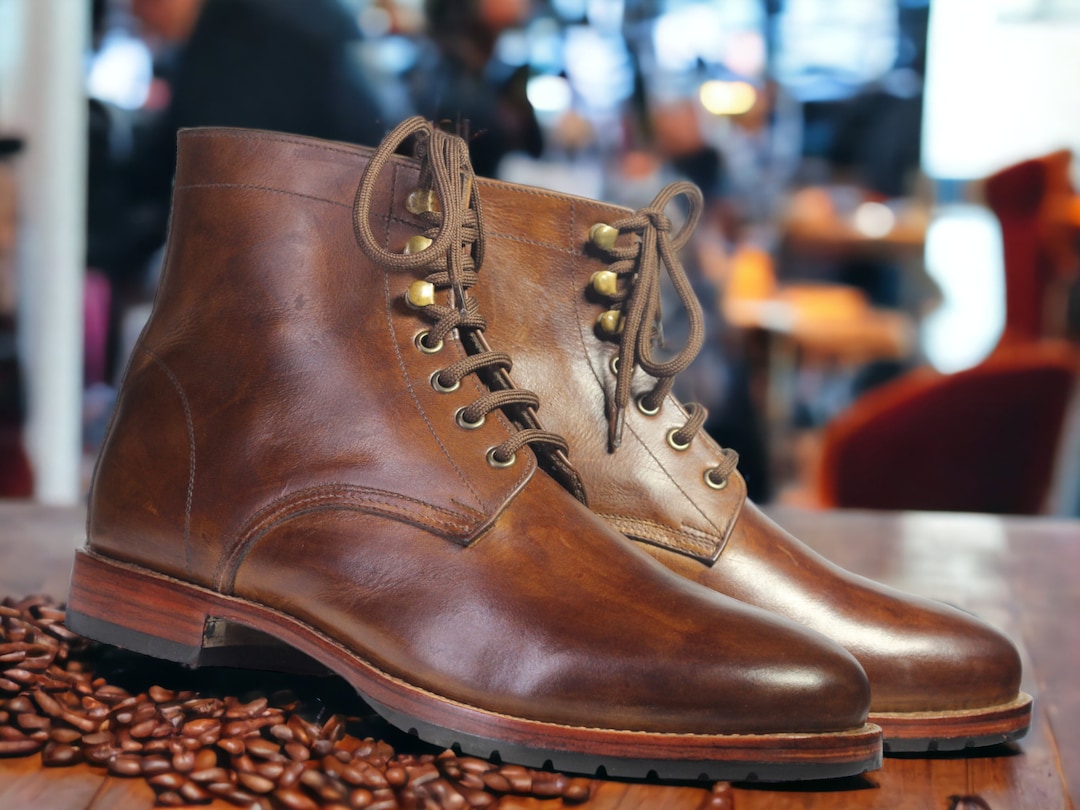 Handmade Men's Brown Ankle High Boots | Men Leather Lace up Fashion ...