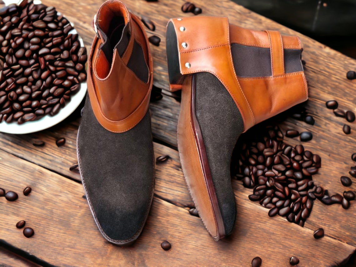 Men's BROWN CHELSEA Suede BOOTS Old Style Handmade Brown Leather ...