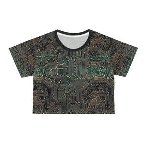 Y2K Circuit Board Retro Futurism Women's Crop Top. 90s Cybercore Crop ...