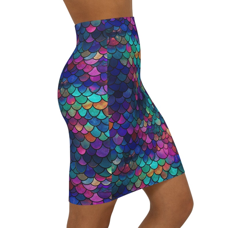 Mermaid Scales Women's Sexy Mini Skirt, Under the Sea Rainbow Elastic ...