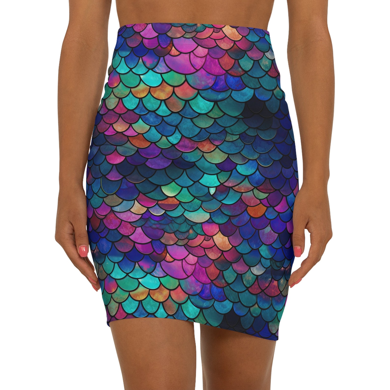 Mermaid Scales Women's Sexy Mini Skirt, Under the Sea Rainbow Elastic ...