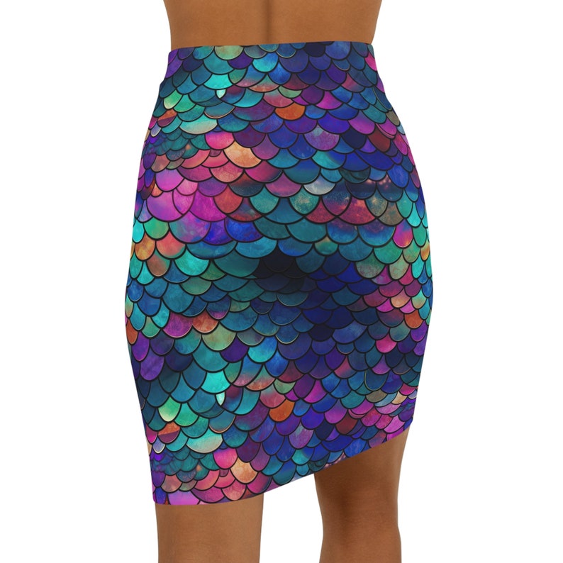 Mermaid Scales Women's Sexy Mini Skirt, Under the Sea Rainbow Elastic ...