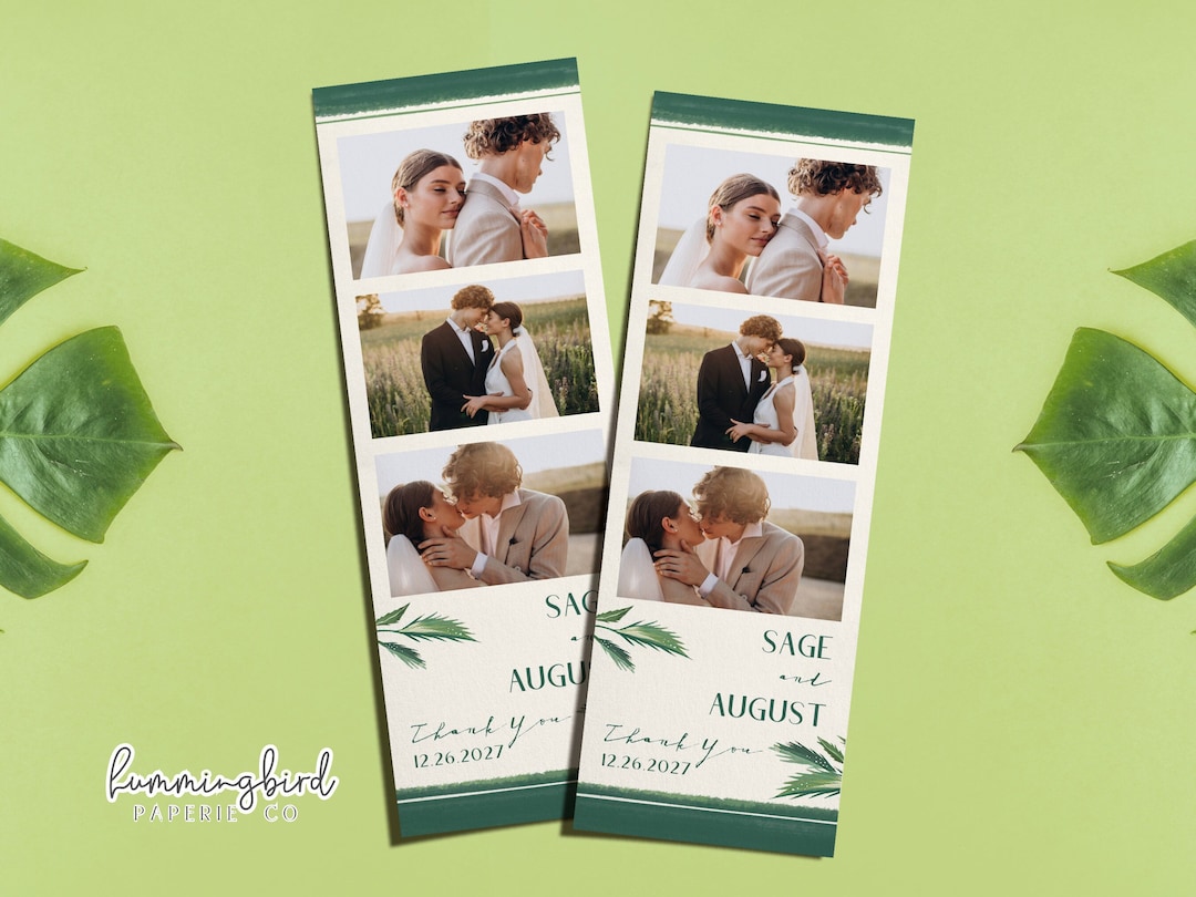 Tropical Leaves Photobooth Template in Ivory and Sage Green, 2x6 Photo ...