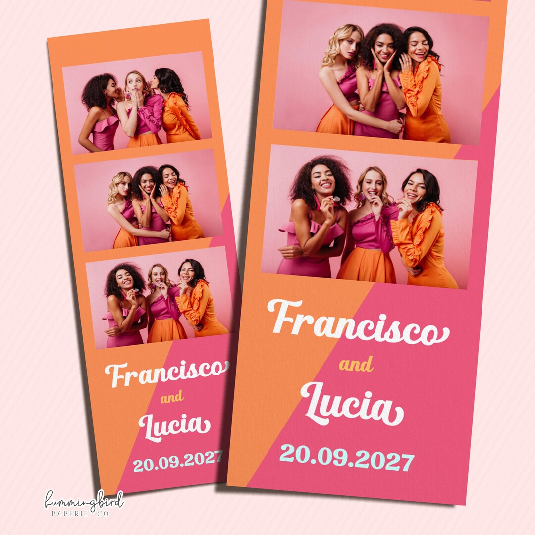 Bold Color Block Photobooth Template in Orange + Pink, Retro 2x6 Photo ...