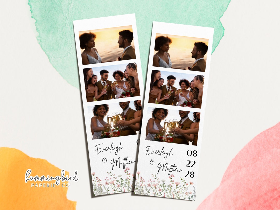 Simple Floral Wedding Photobooth Template With Dainty Pink Wildflowers ...