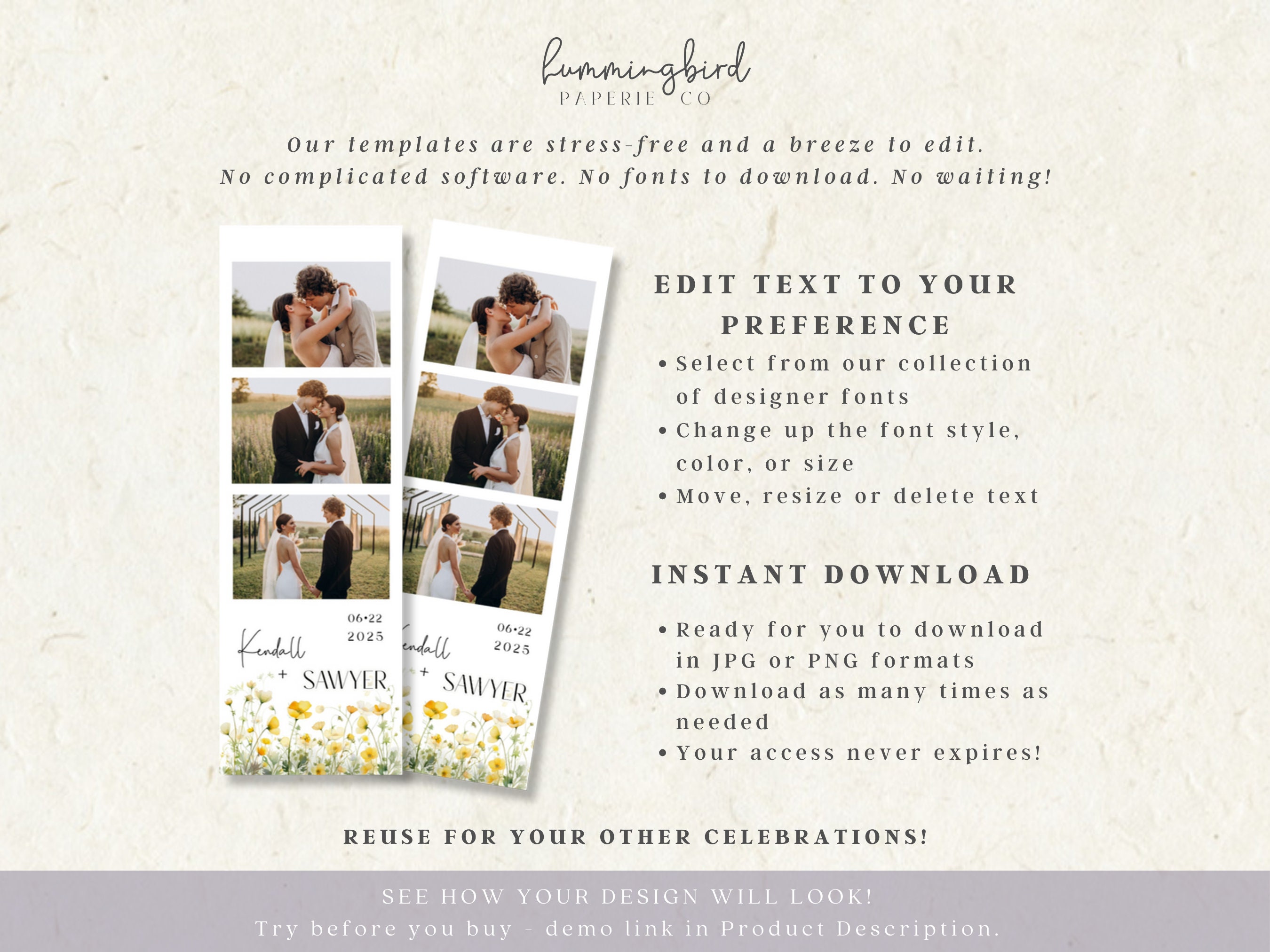 Simple Floral Photo Booth Template for Spring Wedding in Buttercup ...
