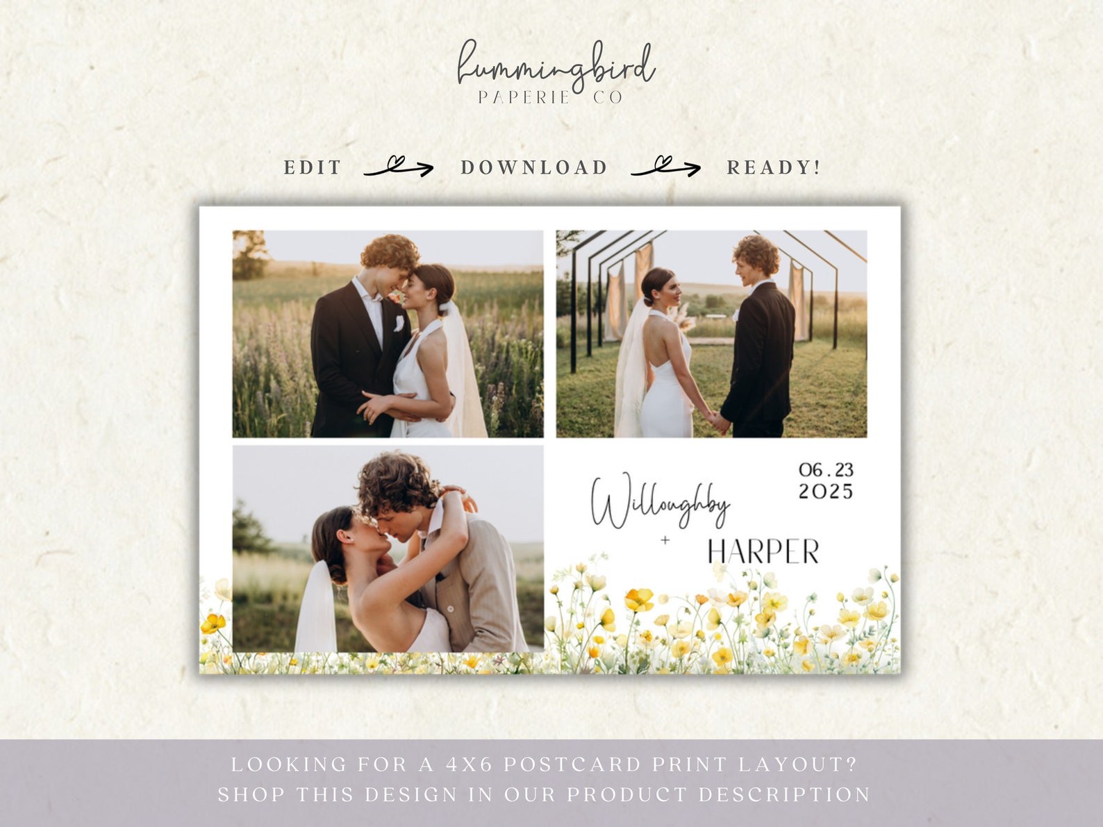 Simple Floral Photo Booth Template for Spring Wedding in Buttercup ...
