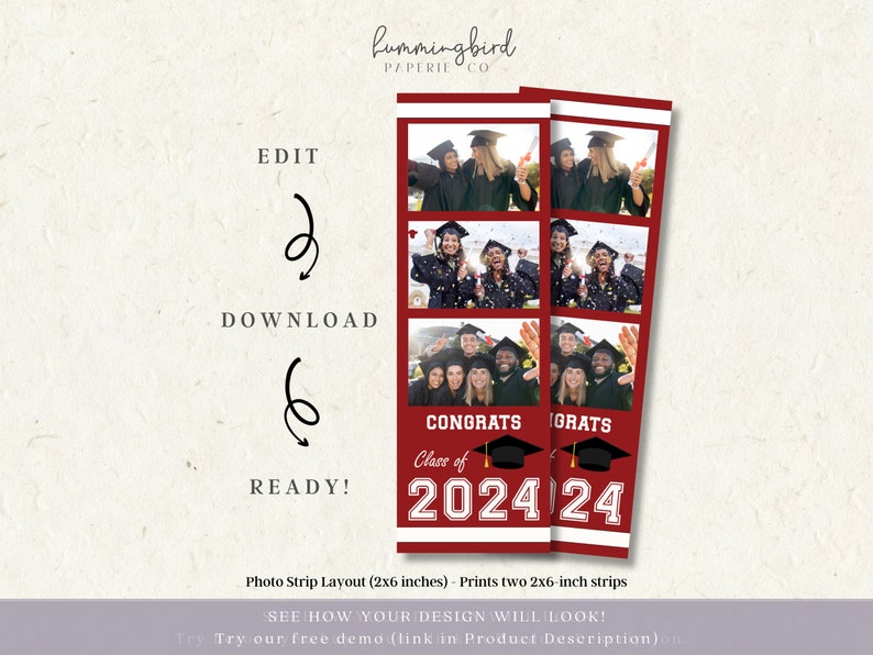 Congrats Graduation Class of 2025 Photo Booth Template, Red & White ...