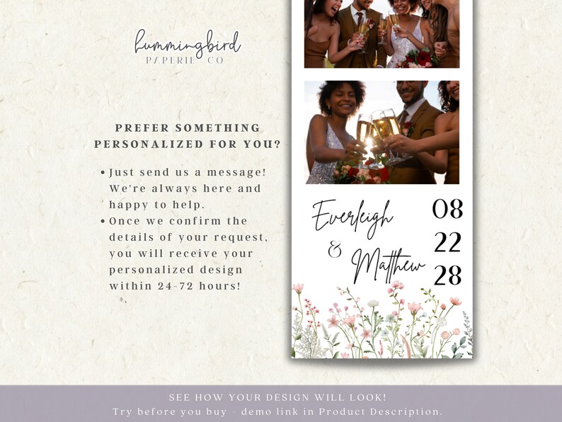 Simple Floral Wedding Photobooth Template With Dainty Pink Wildflowers ...