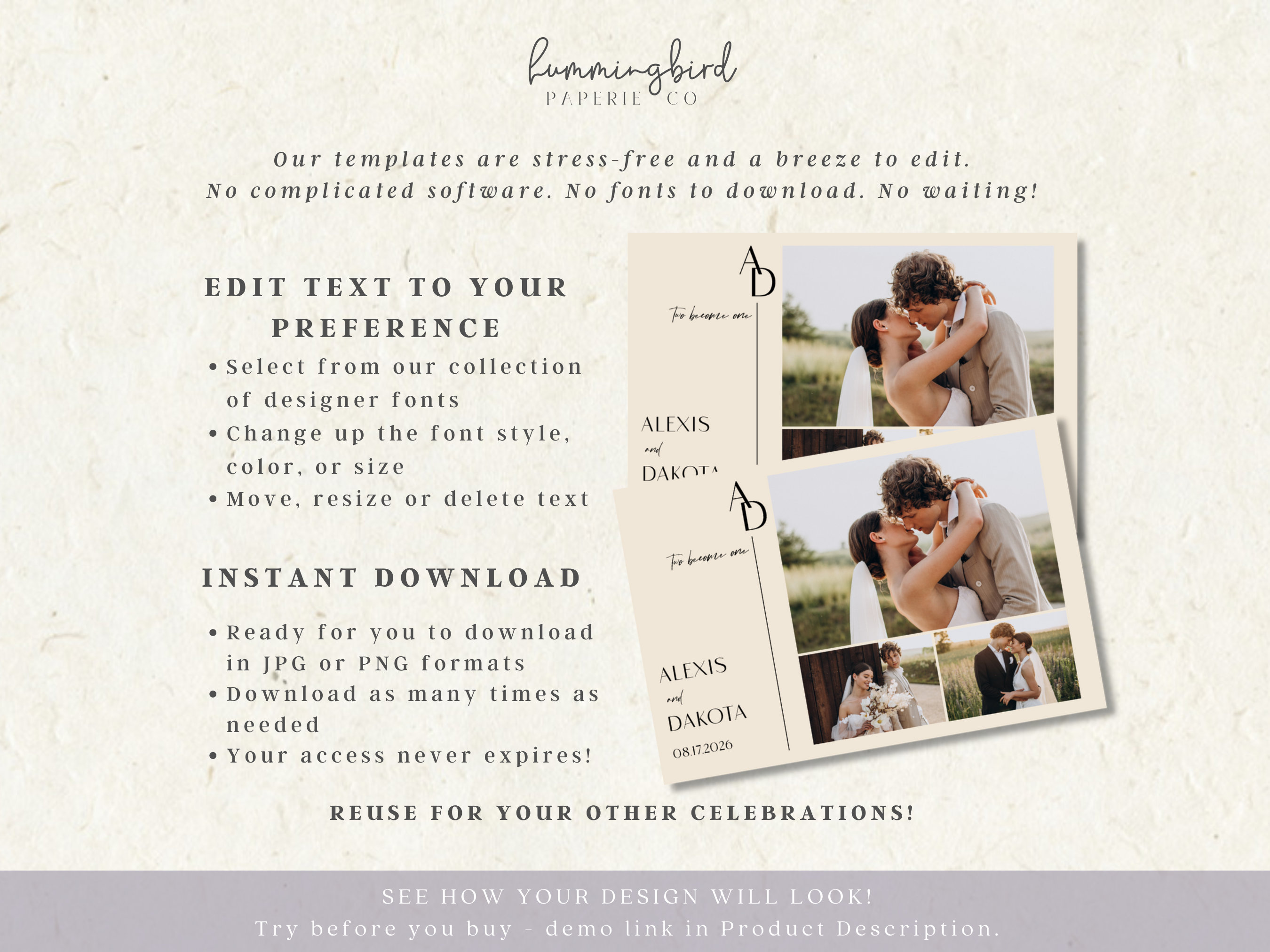 Elegant "two Become One" Photobooth Template in Beige and Black, 4x6 ...