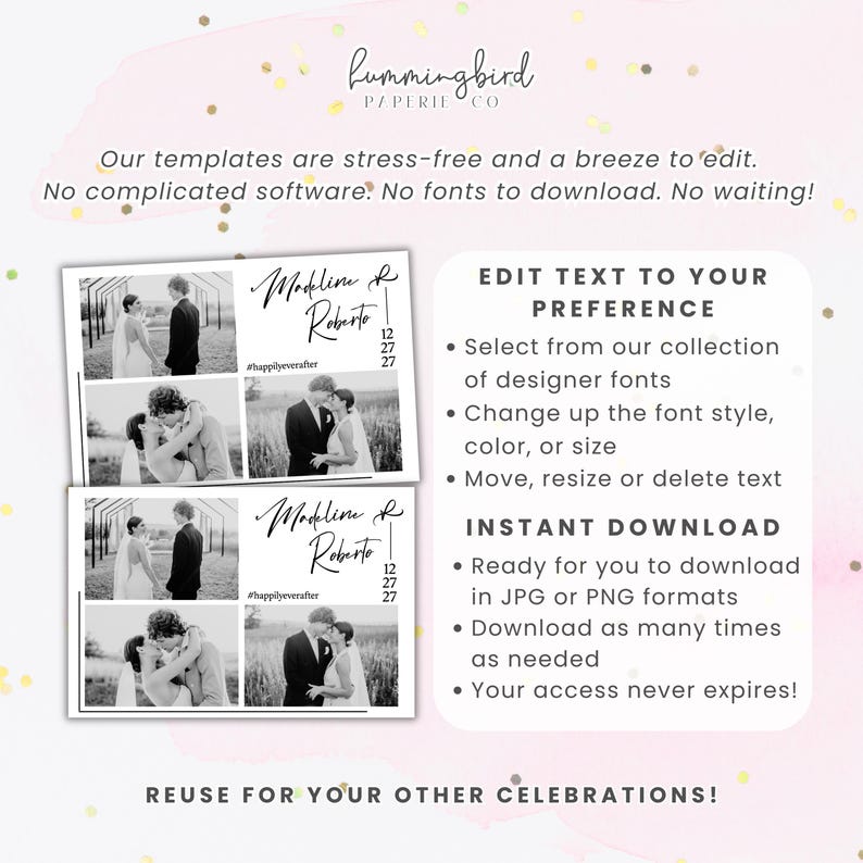 Black & White Wedding Photo Booth Template, Minimalist 4x6 Overlay ...