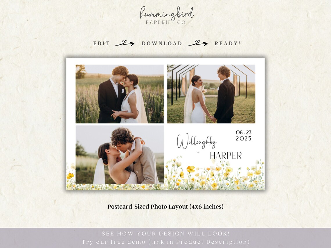 Modern Floral Photo Booth Template for Spring Wedding in Buttercup ...