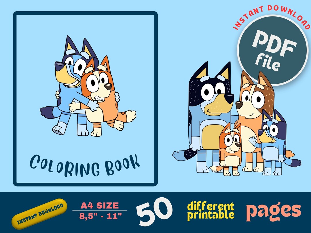 Blue Dog Cartoon Characters Coloring Book for Kids 50 Printable Pages ...