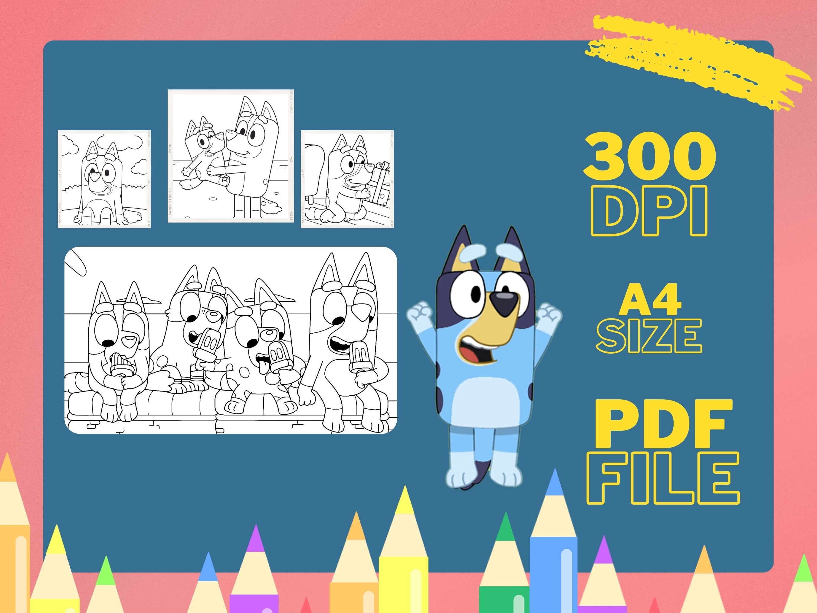 Blue Dog Cartoon Characters Coloring Book for Kids 50 Printable Pages ...