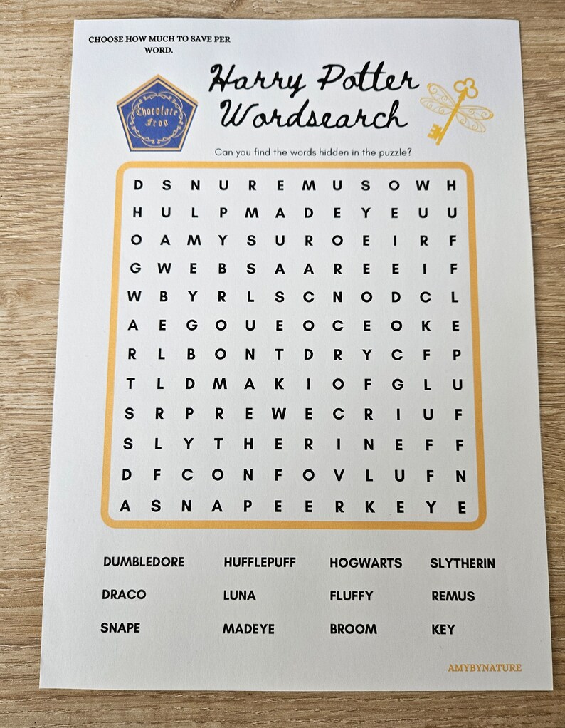 HP Inspired Wordsearch Saving Challenge - Etsy