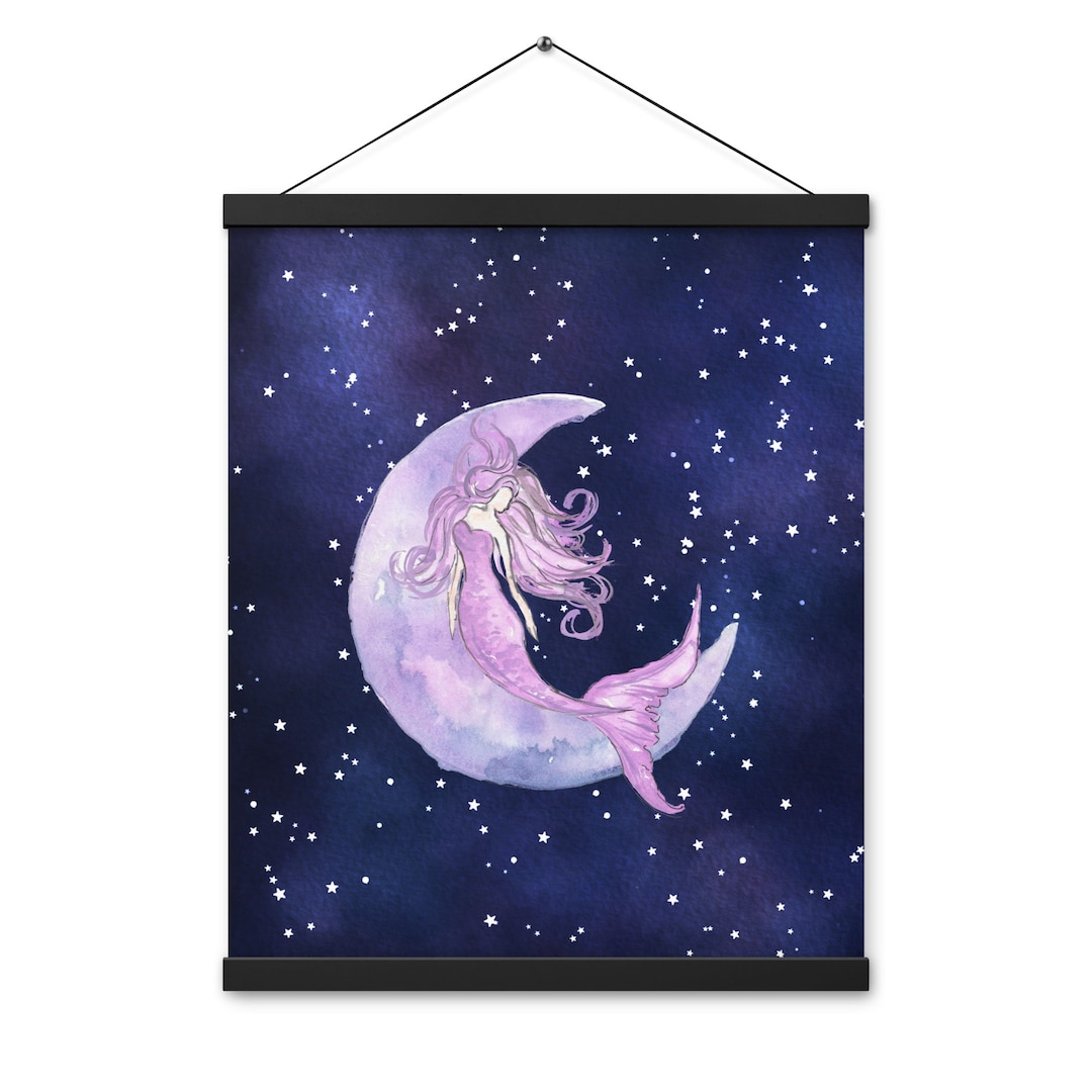 Celestial Mermaid on a Crescent Moon Poster With Magnetic Hangers ...