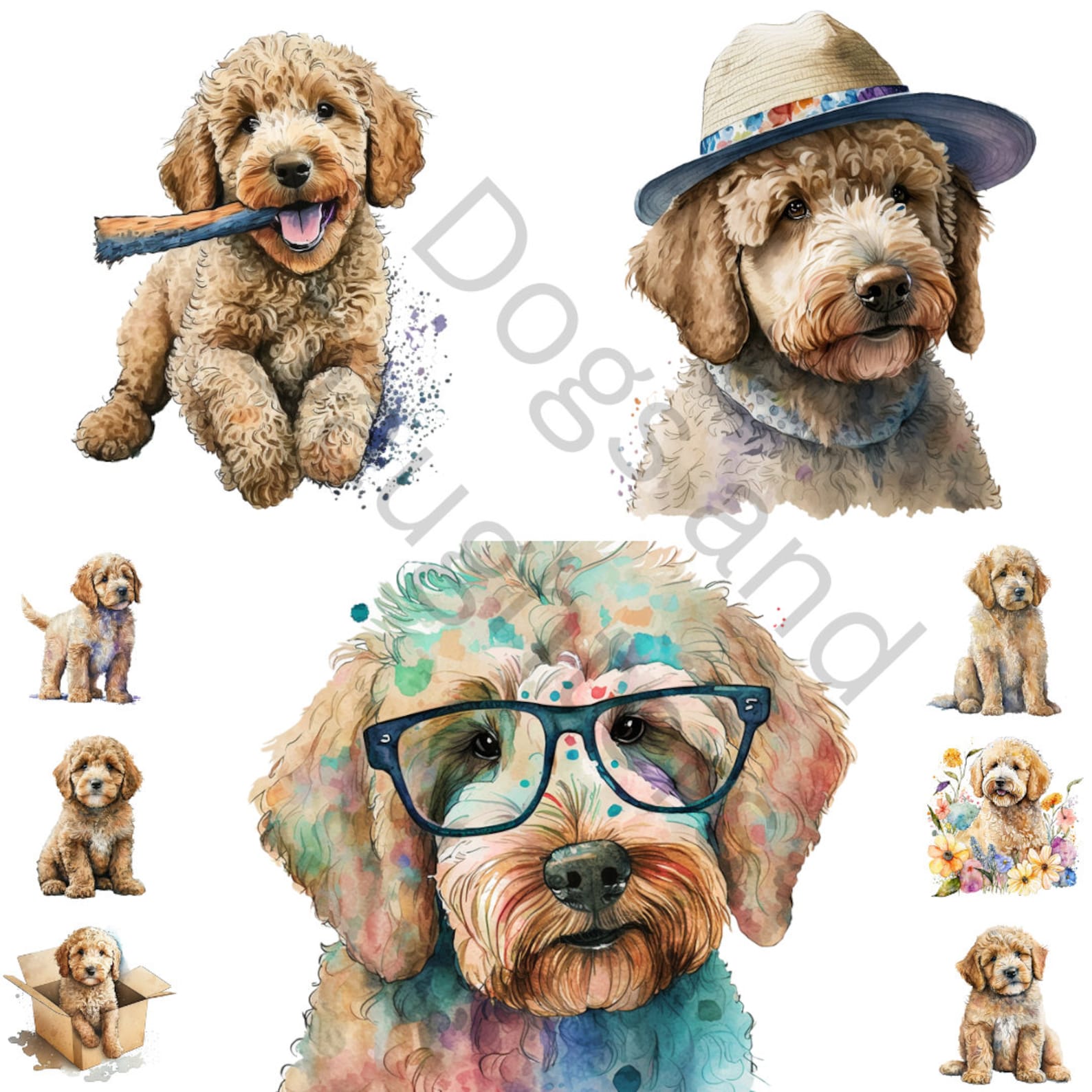 Goldendoodle Clipart, Dog PNG, Golden Doodle PNG, 300 DPI, Cute Dog ...