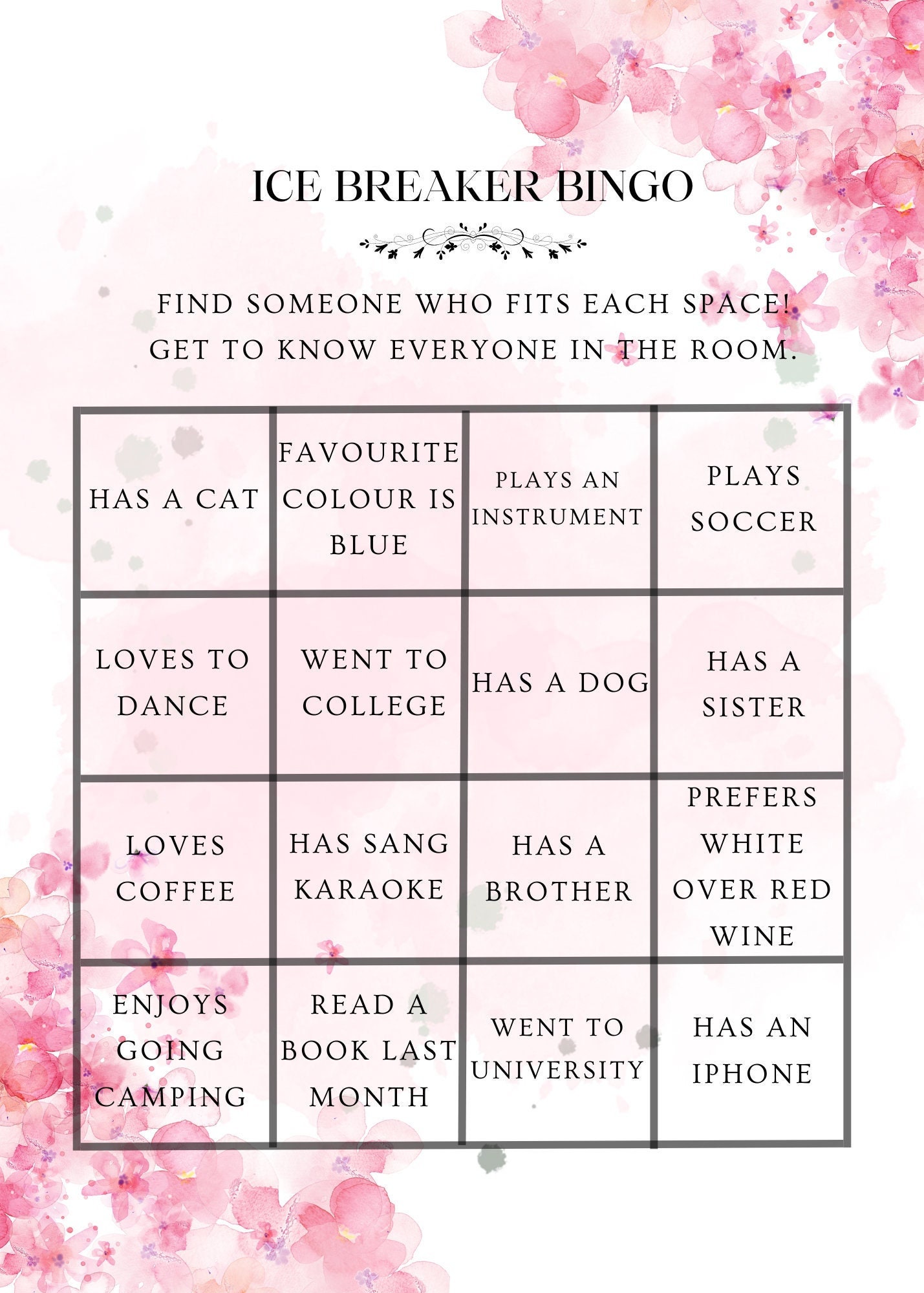 Ice-breaker Bingo - Etsy