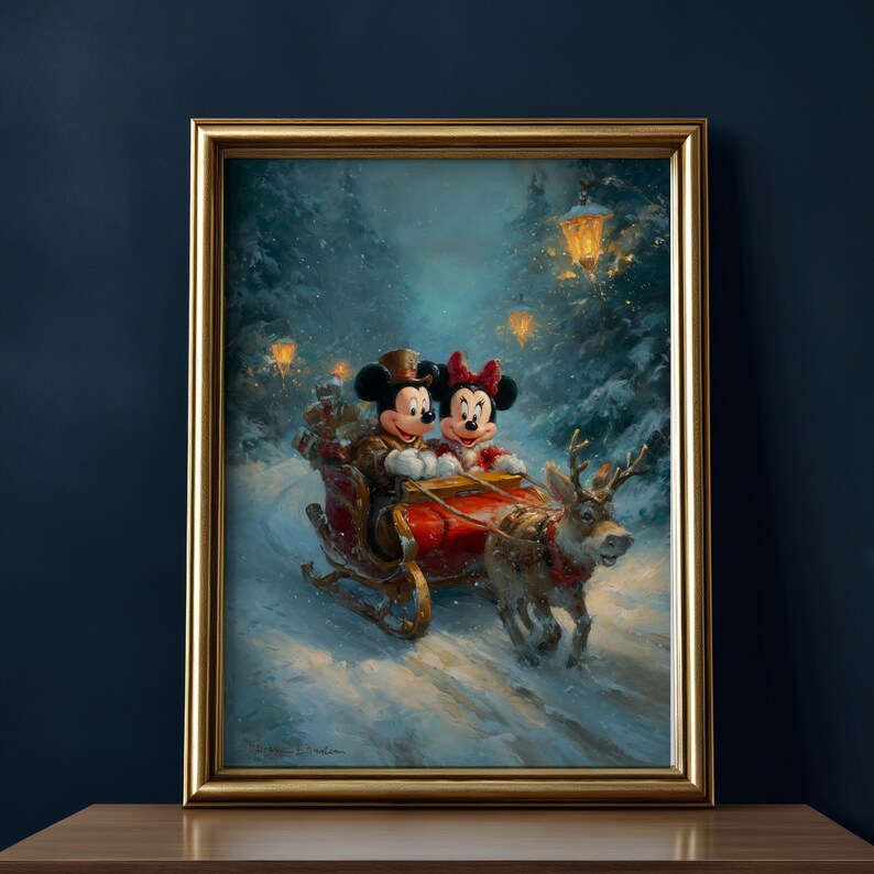 Vintage Disney Mickey & Minnie Mouse Christmas Sleigh Ride, Retro ...