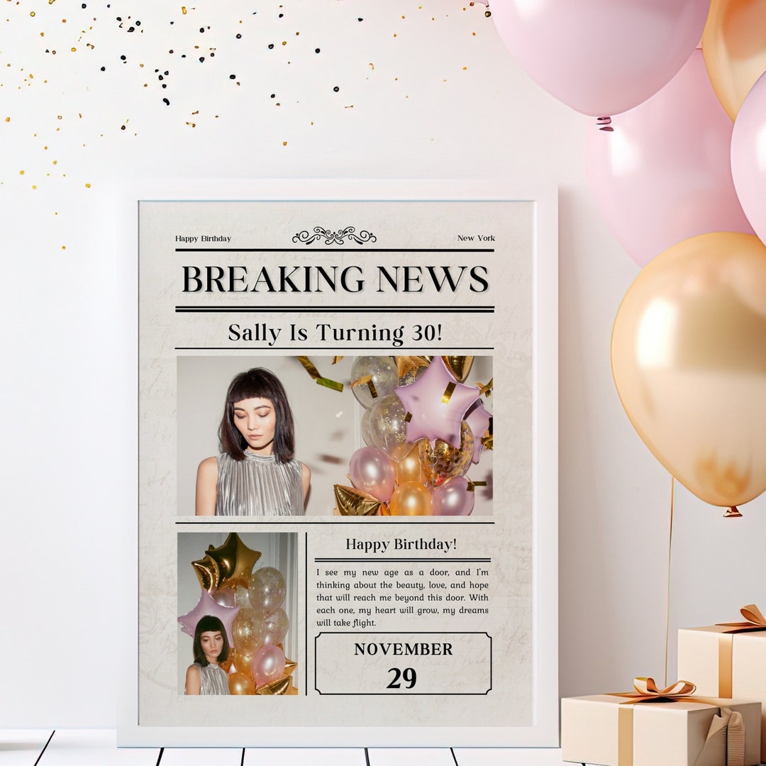 Custom Unique Birthday Newspaper, Personalised Photo & Name Birthday ...