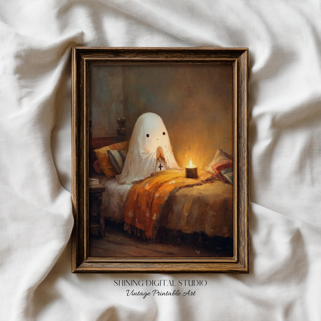 Praying Ghost Vintage Halloween Print, Gothic Christian Wall Art, Holy ...