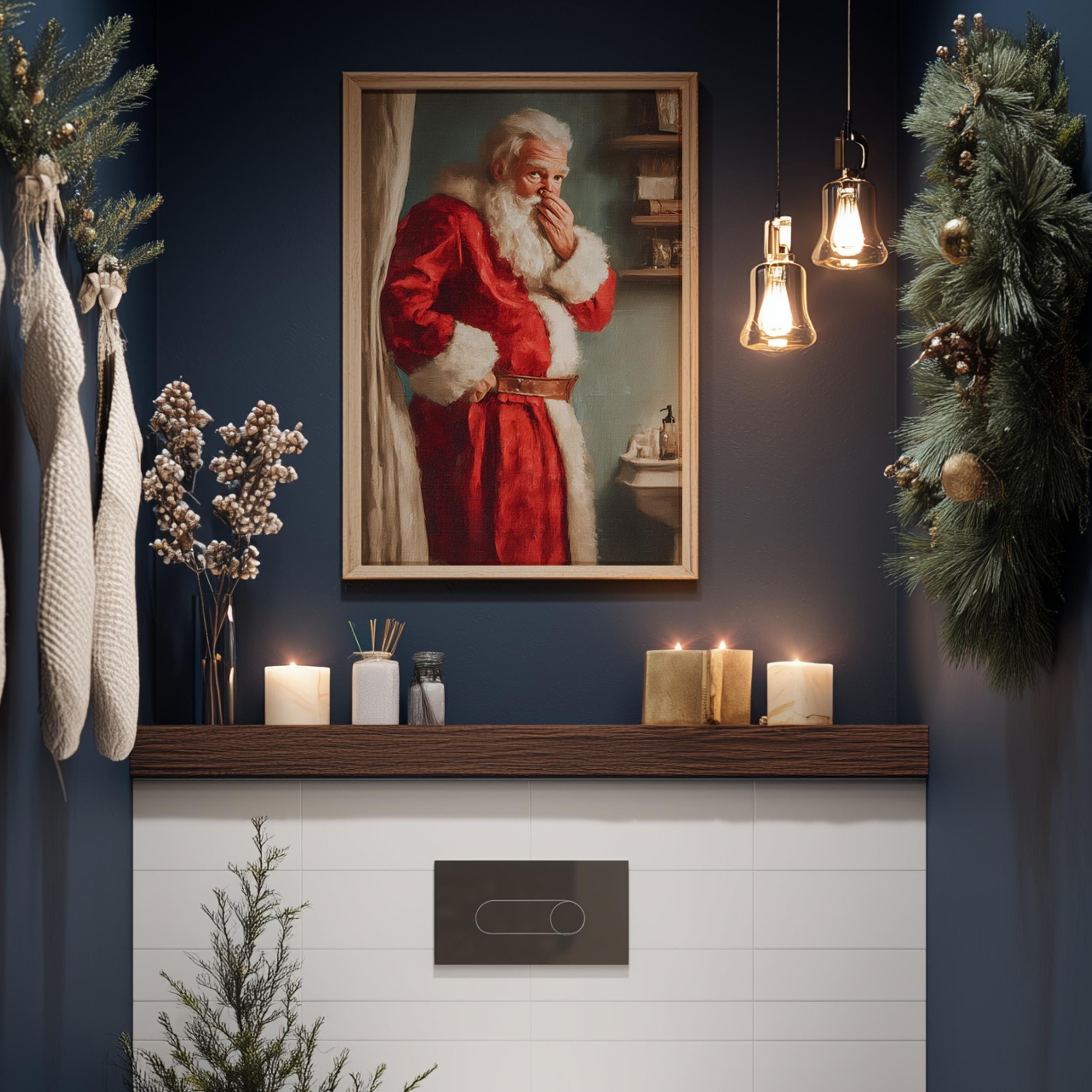 Santa Claus Funny Bathroom Print Wall Art, Funny Xmas Toilet Poster ...