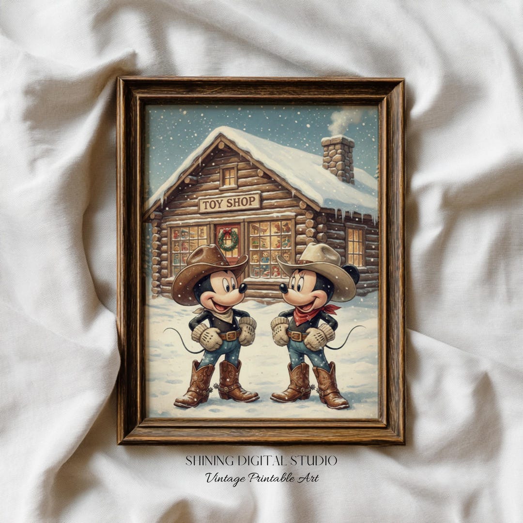 Retro Western Christmas Mickey & Minnie Cowboy Toy Shop Digital Holiday ...