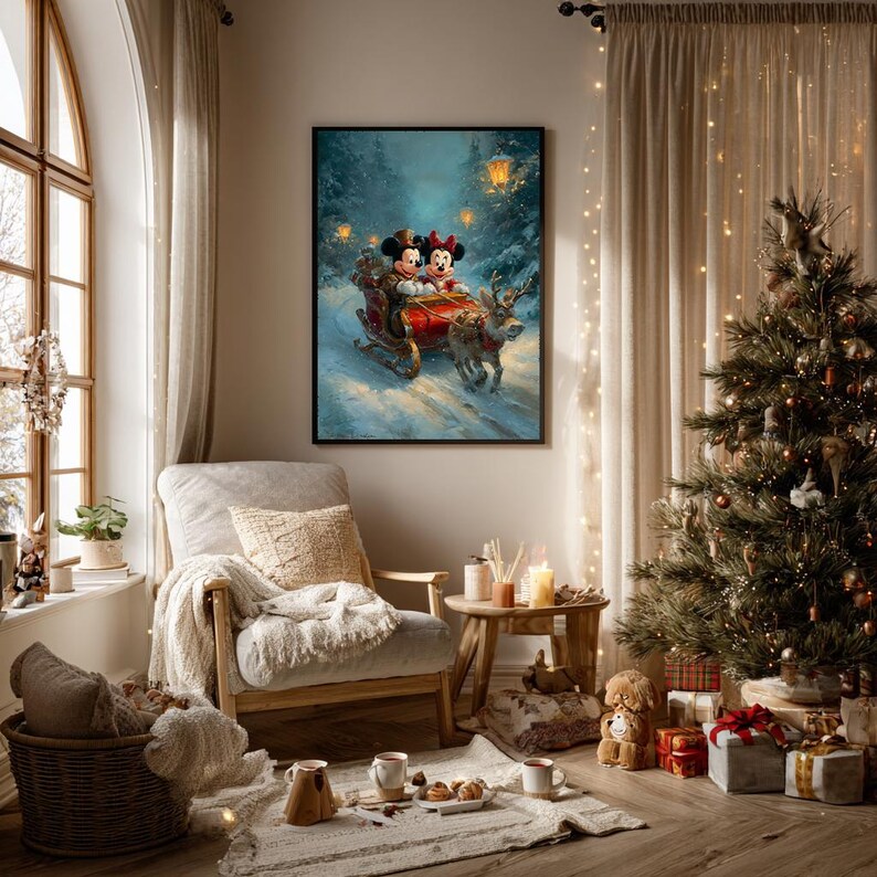 Vintage Disney Mickey & Minnie Mouse Christmas Sleigh Ride, Retro ...