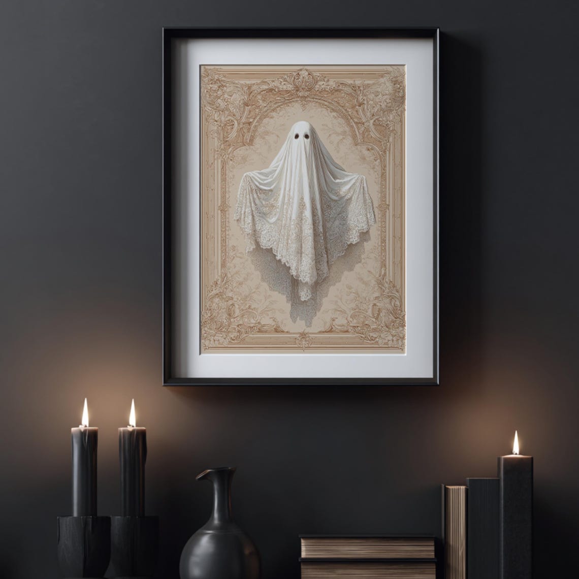 Victorian Lace Ghost Halloween Printable Wall Art, Gothic Haunted ...