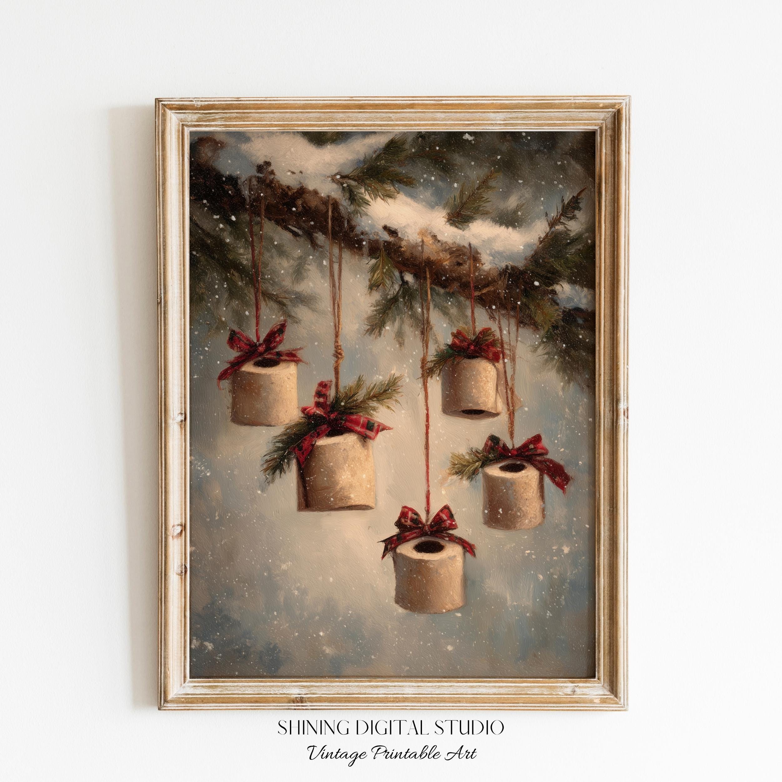 Retro Christmas Bathroom Sign Wall Art, Funny Toilet Paper Ornament ...