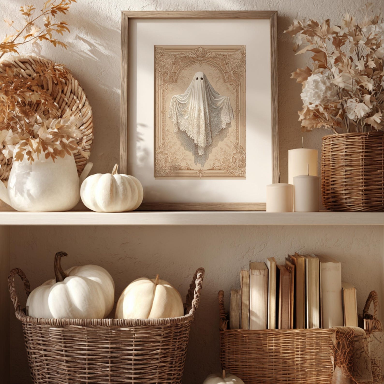 Victorian Lace Ghost Halloween Printable Wall Art, Gothic Haunted ...