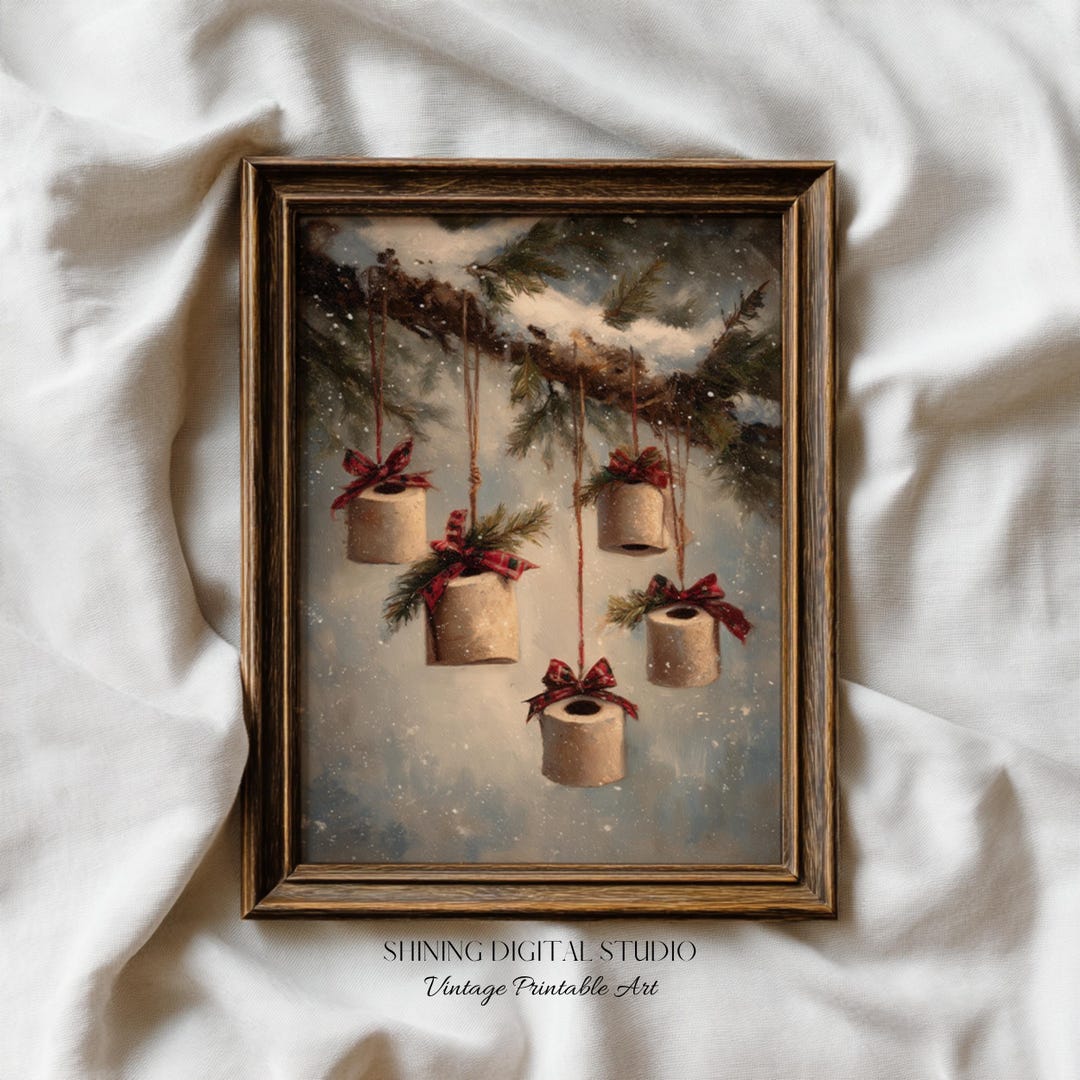 Retro Christmas Bathroom Sign Wall Art, Funny Toilet Paper Ornament ...