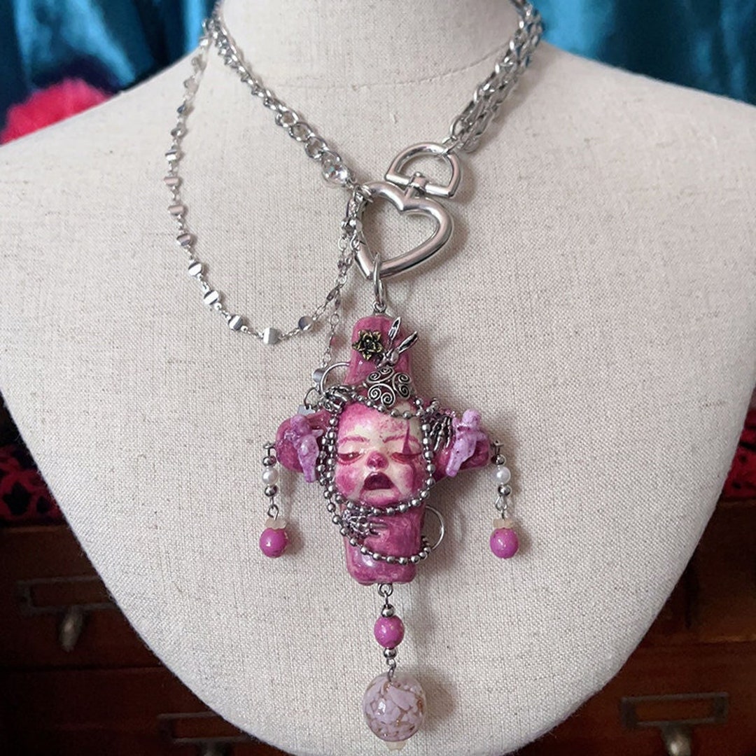 Original Handcrafted Clay Ceramic Face Titanium Steel Necklace - Etsy