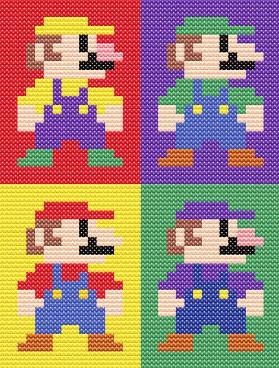 Retro Super Mario Inspired Wario Luigi Waluigi Cross Stitch Pattern PDF ...