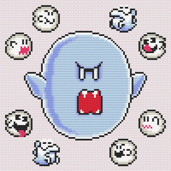 Retro Super Mario Boo Ghosts 2 Designs Scary Inspired Cross Stitch ...