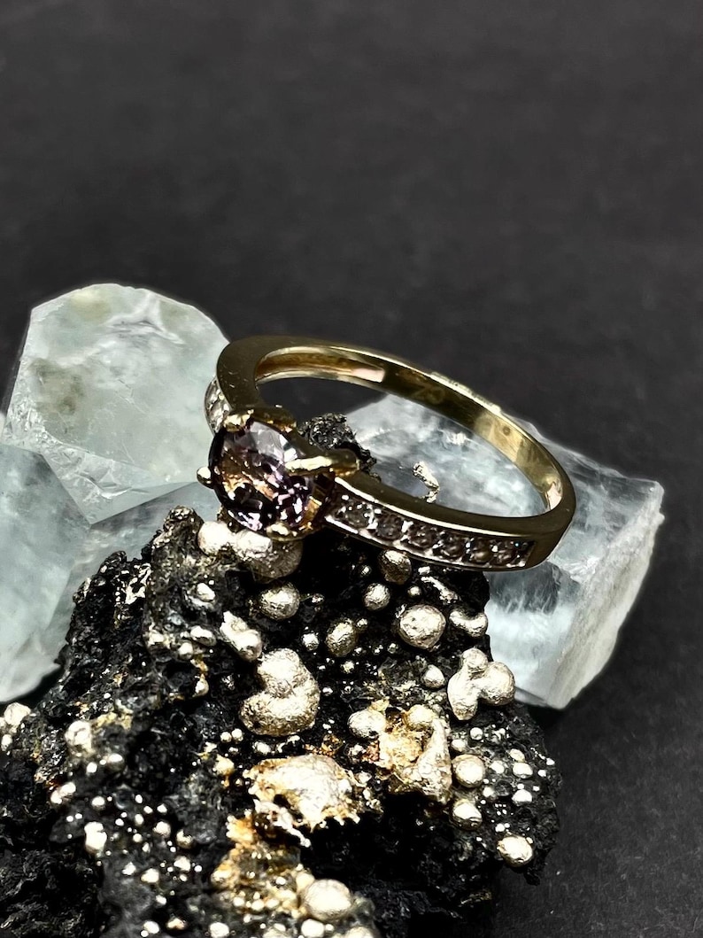 9ct Gold Violet Spinel Ring – Solitaire Style, CZ Accents, UK Size N - Etsy
