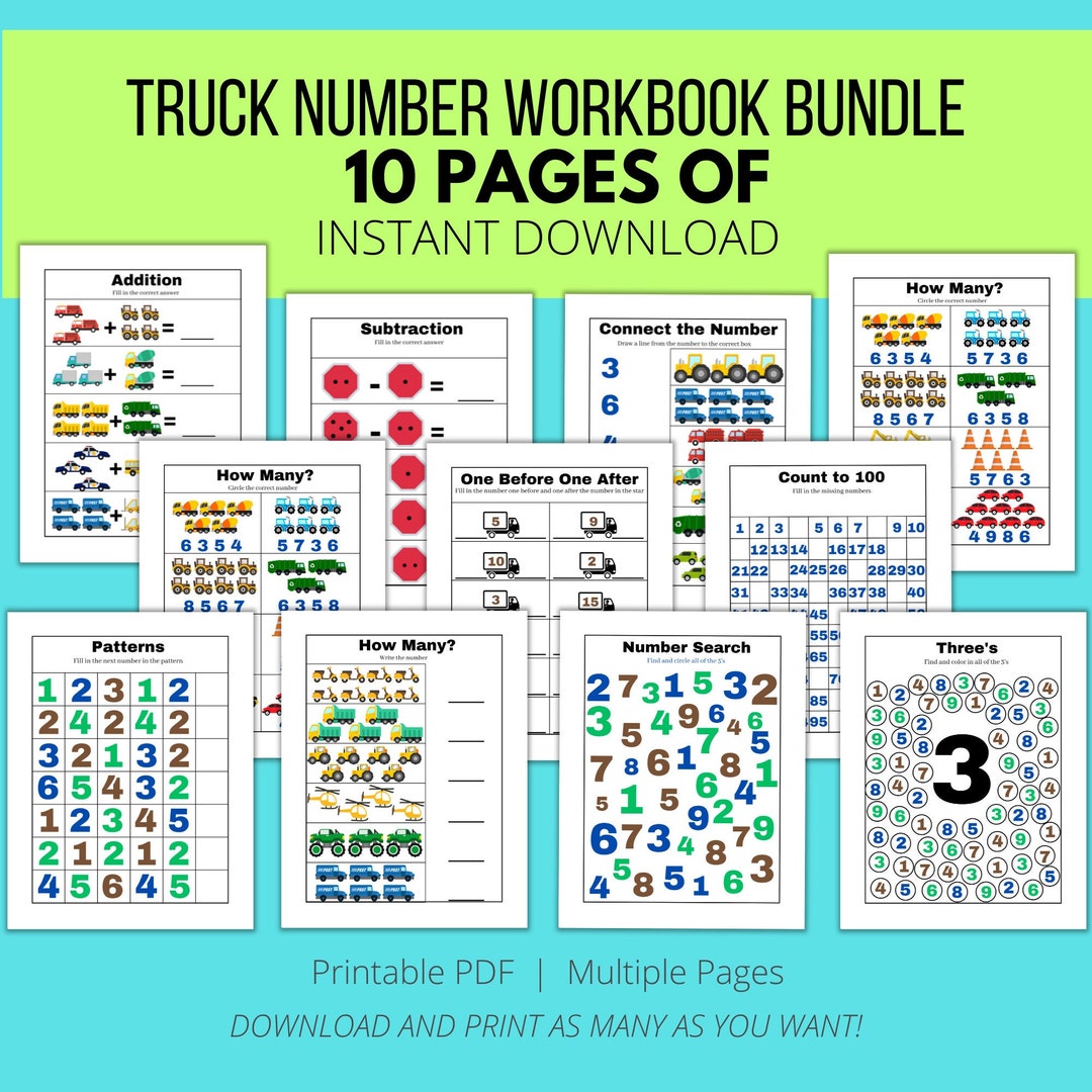 Truck Themed Math Learning Worksheet Packet, Kindergarten Math ...